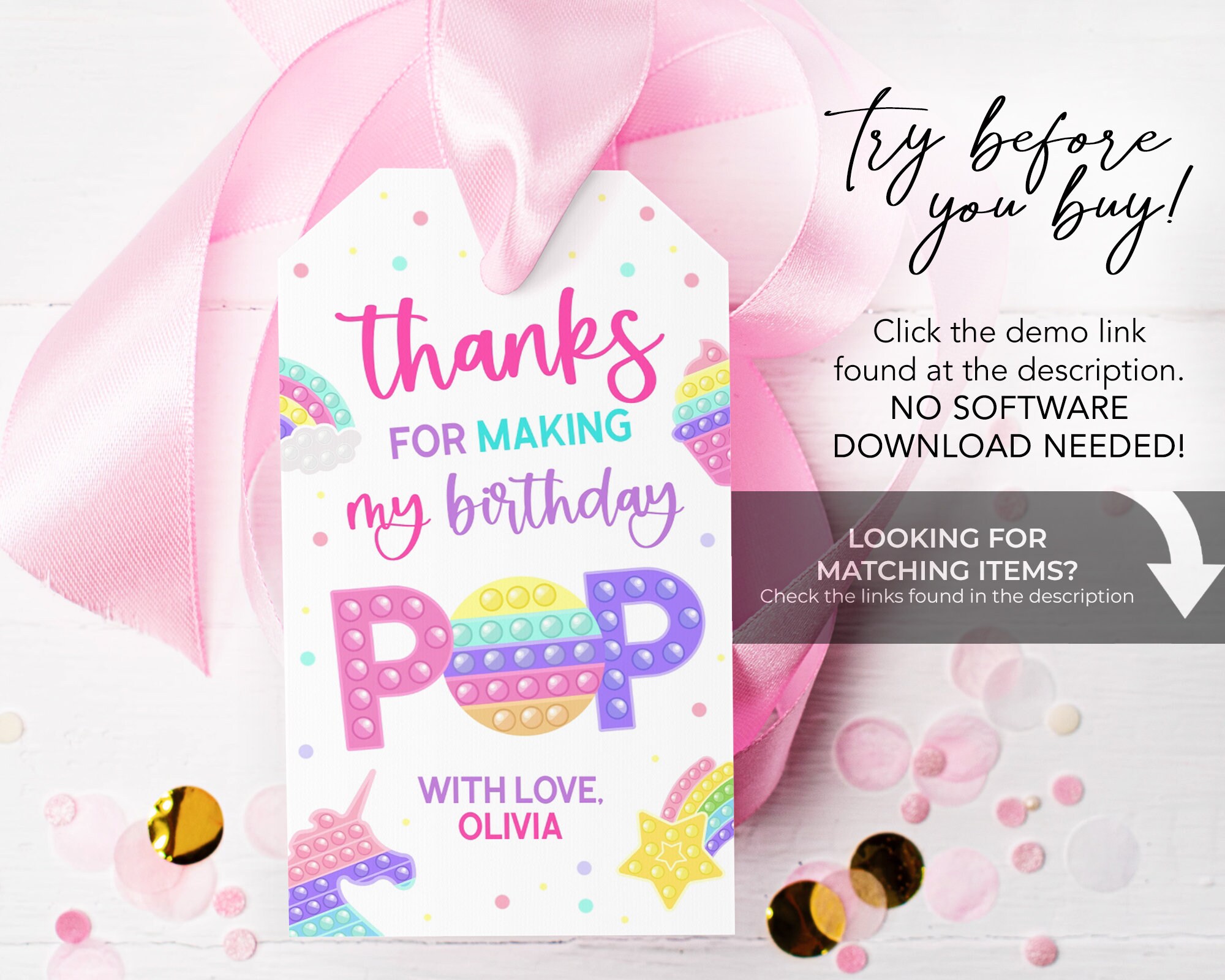 EDITABLE Pop It Thank You for Coming Gift Tag, Pop It Party Favor Tag ...