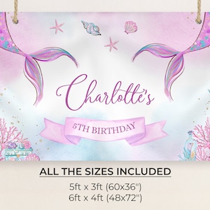 Mermaid Birthday Backdrop, EDITABLE Under the Sea Party Banner Template ...