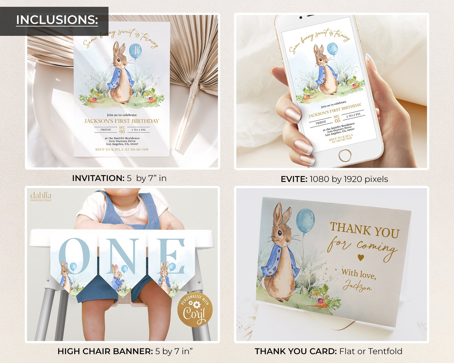 Peter Rabbit First Birthday Party Bundle, EDITABLE Flopsy Bunny Party ...