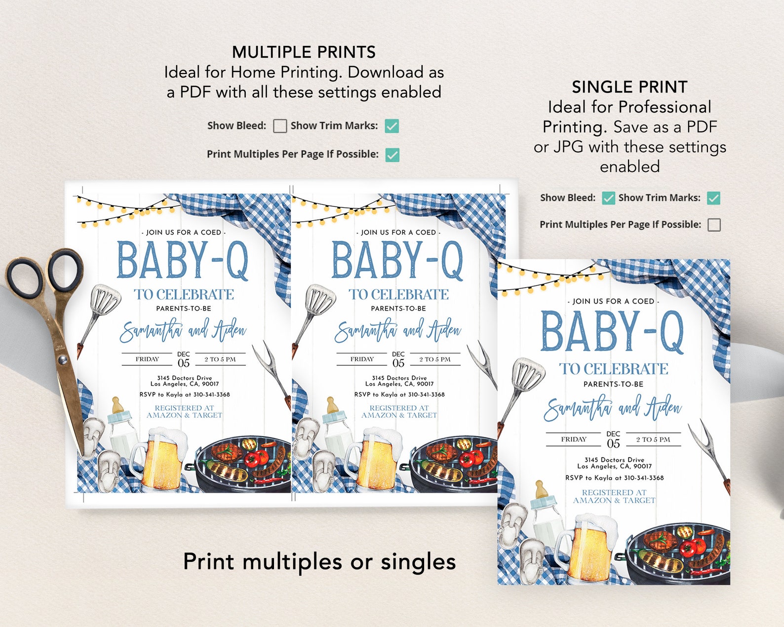 Editable Blue Baby-q Baby Shower Invitation, Backyard Couples Baby ...
