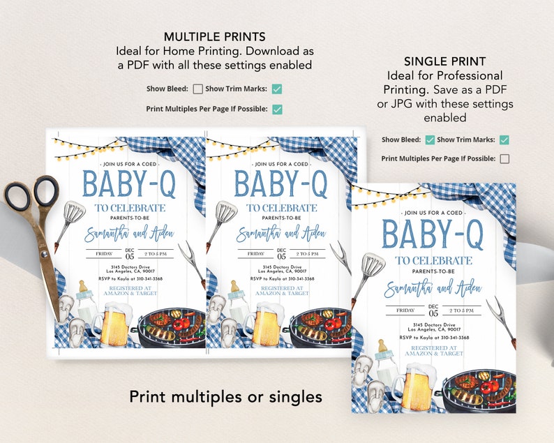 Editable Blue Baby-q Baby Shower Invitation, Backyard Couples Baby ...