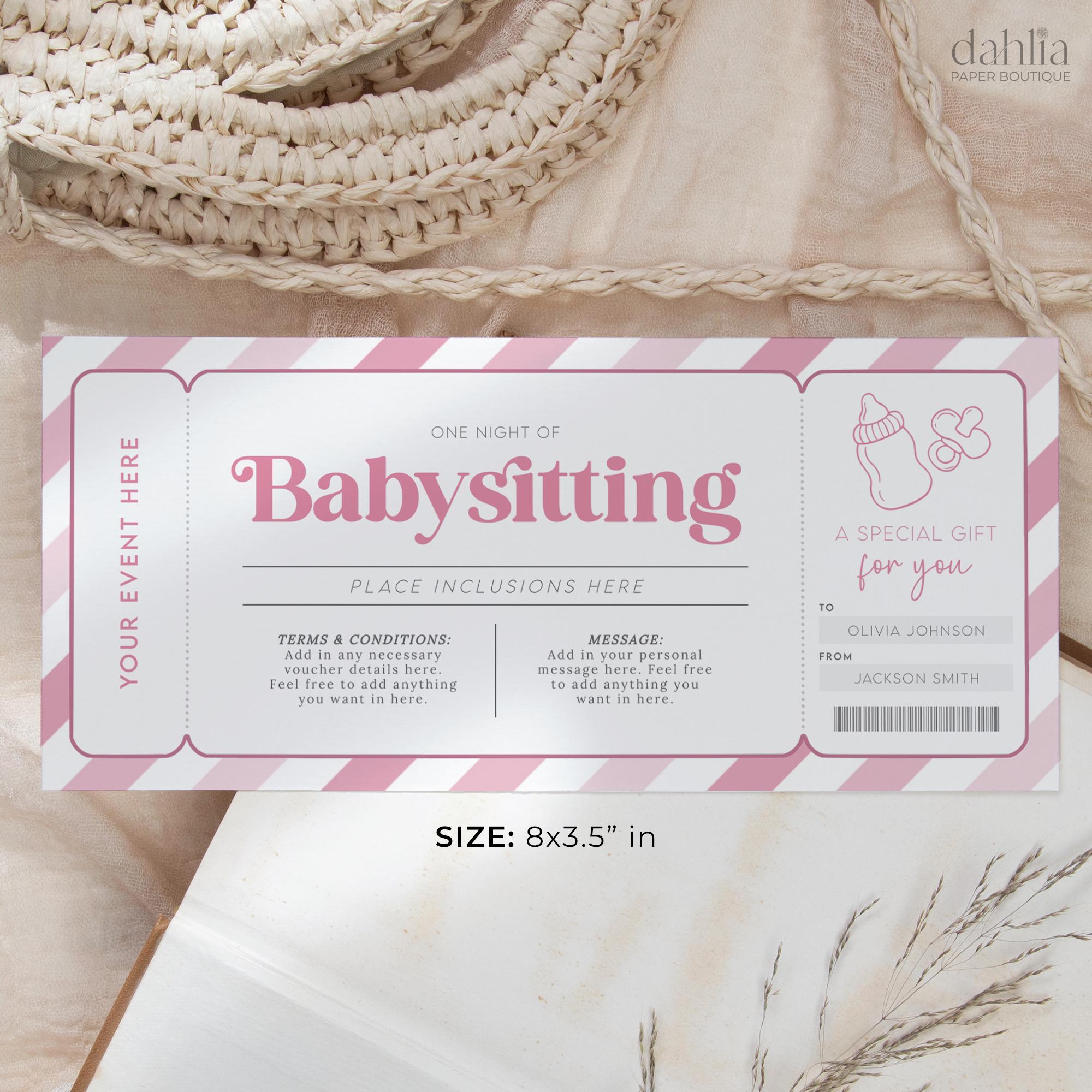 Babysitting Gift Voucher, Editable Babysitting Coupon Template ...