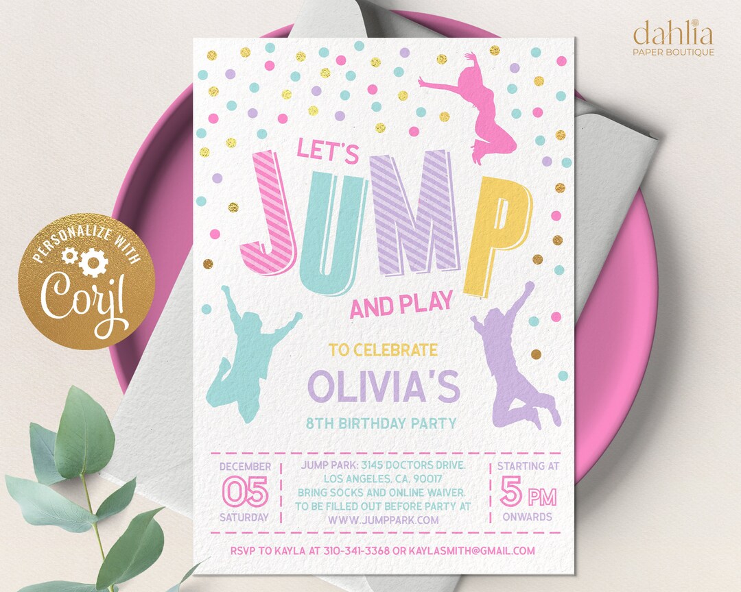 Jump Invitation, Editable Jump Birthday Invite, Trampoline Party ...