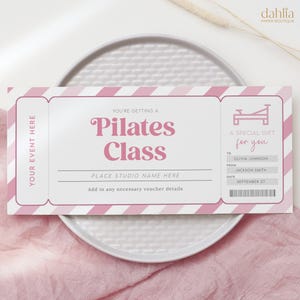 Pilates Class Gift Voucher, Editable Pilates Ticket Invitation, Pink ...