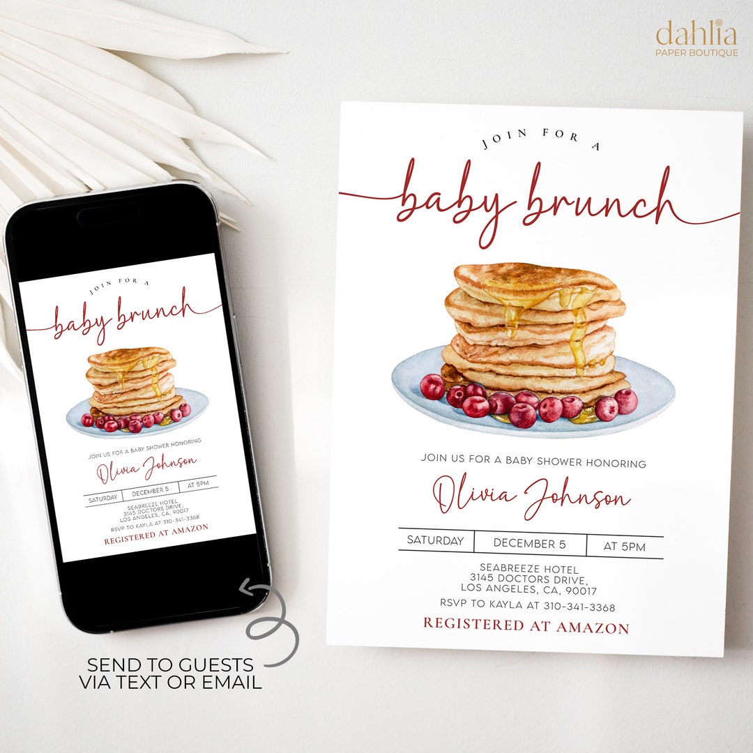 EDITABLE Baby Brunch Invitation, Berry Pancake Baby Shower Invite ...
