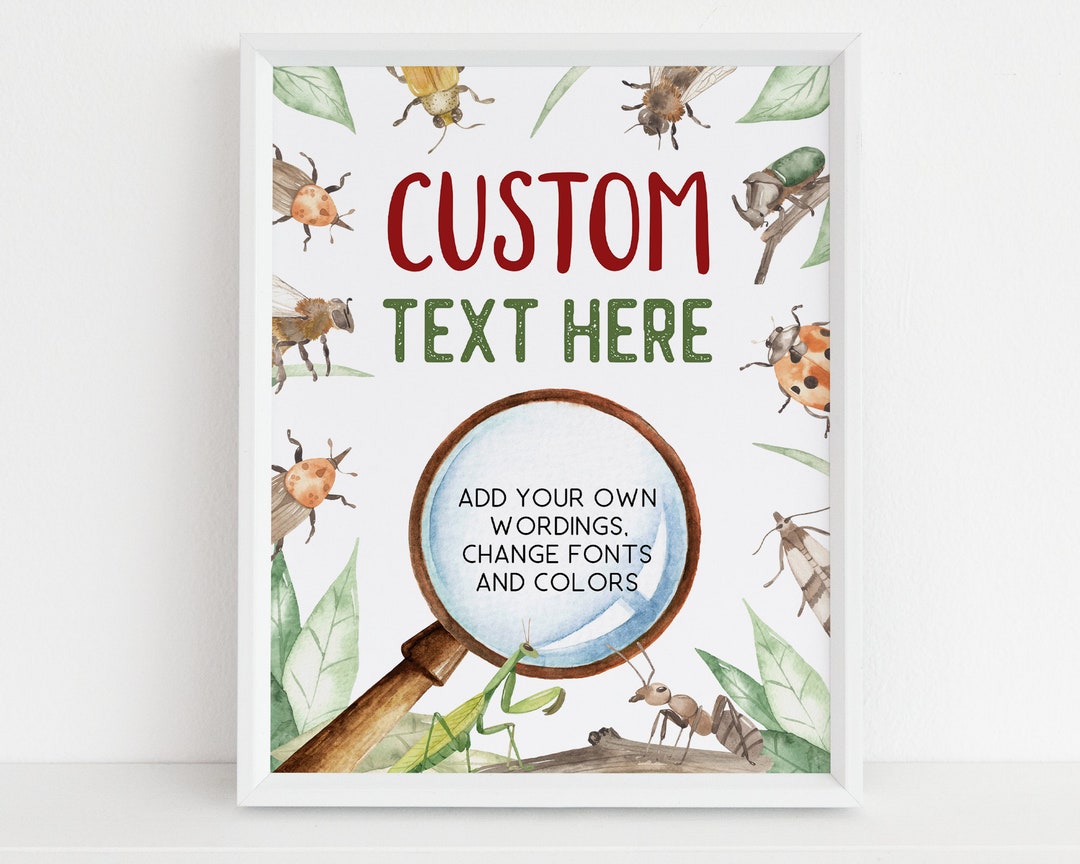 Insect Bugs Birthday Custom Text Sign, EDITABLE Outdoor Nature Theme ...