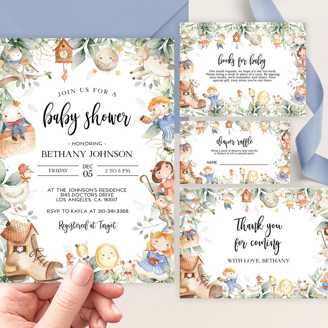 Nursery Rhyme Baby Shower Invitation Set, Book Character Baby Sprinkle ...