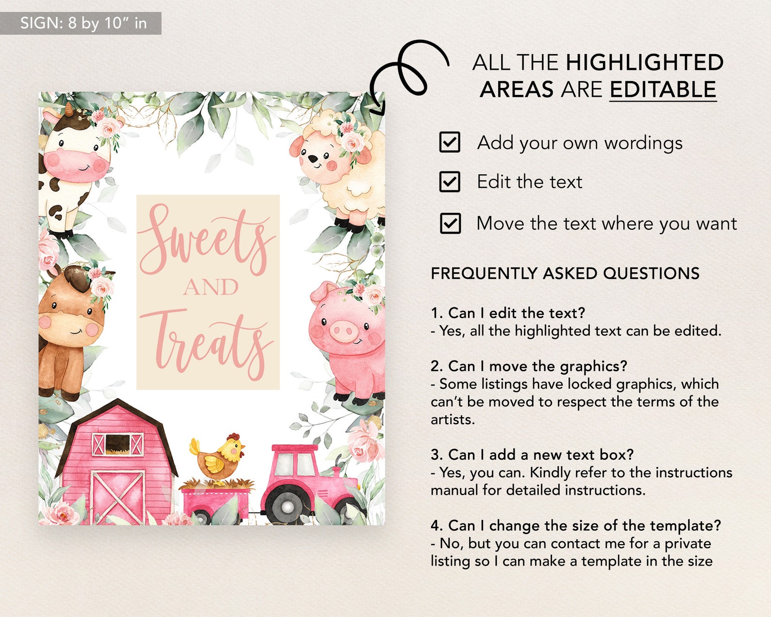 Farm Sweets and Treats Station Sign, EDITABLE Dessert Table Signage ...