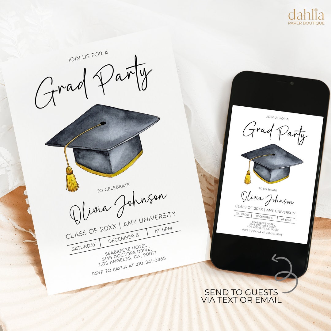 Graduation Party Invitation Template Editable, Graduation Announcement ...