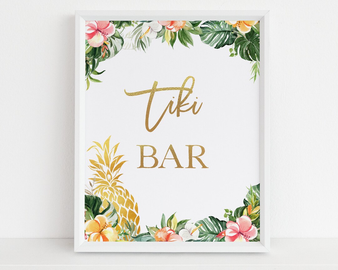 Hawaiian Pineapple Tiki Bar Sign, EDITABLE Luau Party Decor Template ...