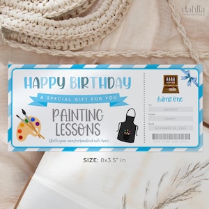 Paint Class Gift Certificate, Painting Art Lessons Ticket Editable ...