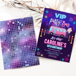 VIP Party Bus Invitation, EDITABLE Pink Limo Party Invite, Rock Star ...