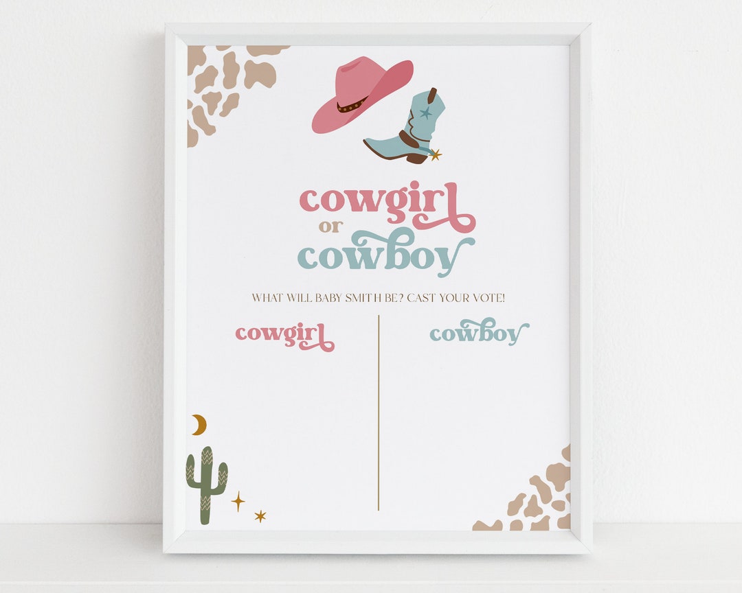 Cowgirl or Cowboy Gender Reveal Voting Sign, Western Guess the Gender ...