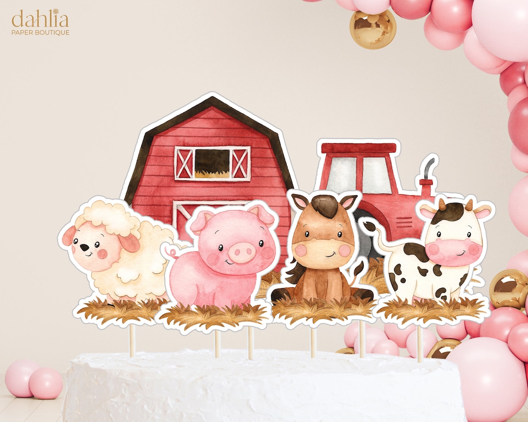 Farm Animals Birthday Cake Toppers, Barn Animals Cutouts Centerpiece ...