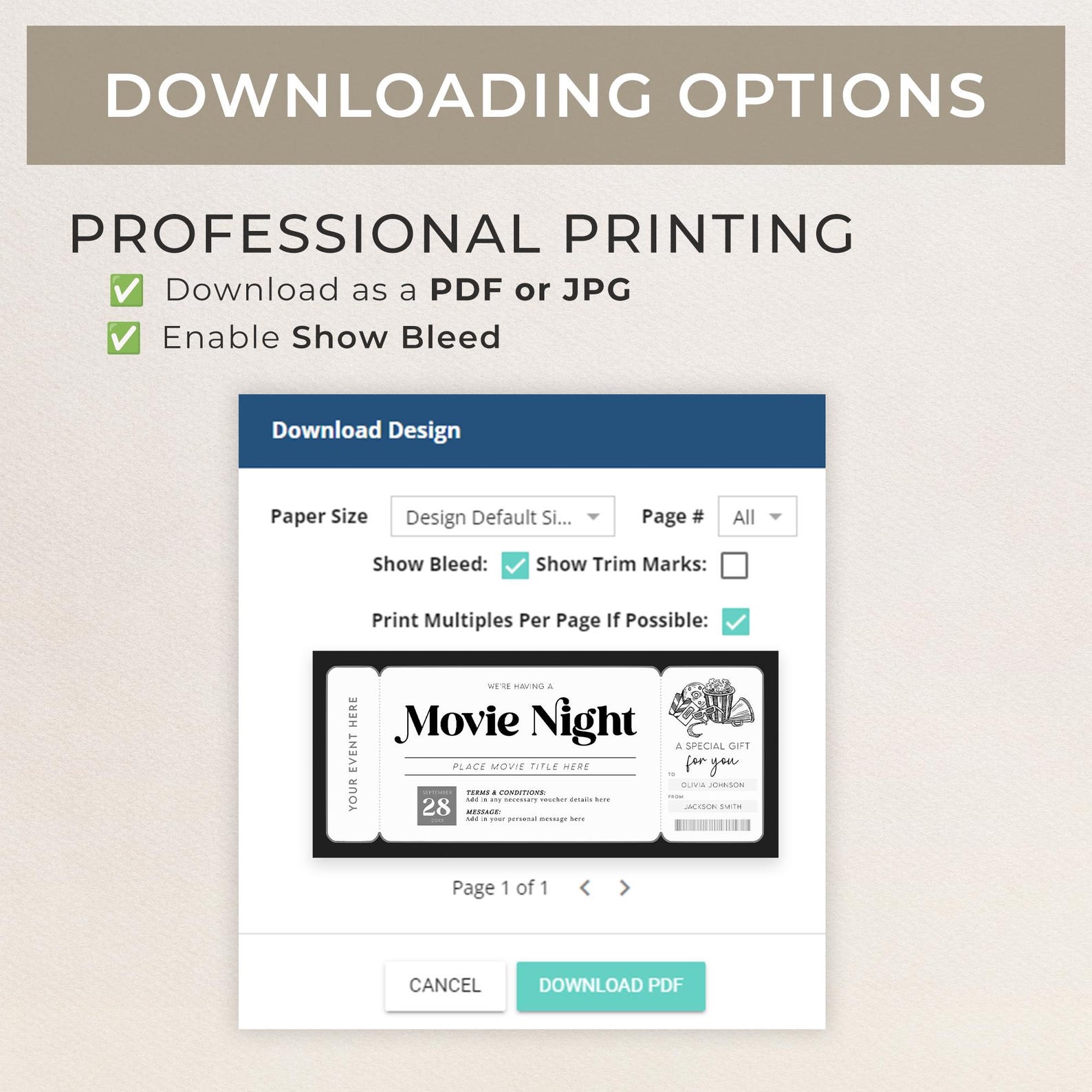 Movie Night Gift Voucher, Editable Movie Night Invitation, Cinema ...