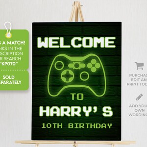 Video Game Birthday Custom Text Sign, EDITABLE Gamer Party Decor, Green ...