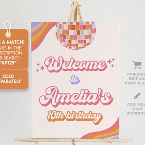 Disco Party Birthday Custom Text Sign, Editable Retro Groovy Banner ...
