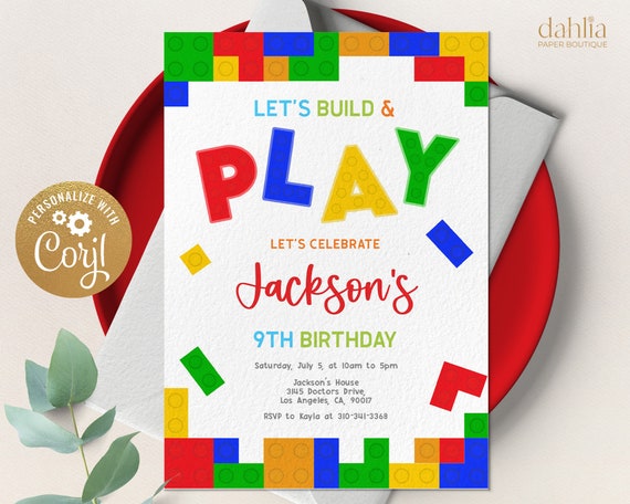 Building Blocks Birthday Invitation, Editable Play Invite Template ...