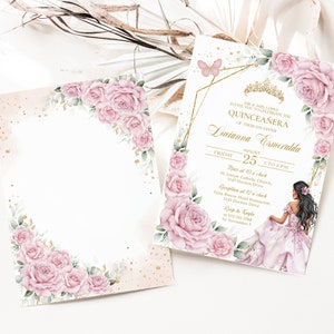 Blush Pink and Gold Quinceañera Invitation, EDITABLE 15th Birthday ...