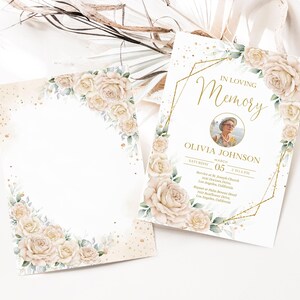 Champagne Floral Funeral Invitation, Editable Funeral Announcement ...