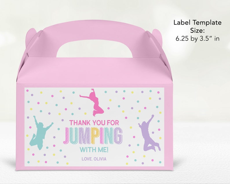 Jump Gable Box Label Template Editable Trampoline Party - Etsy