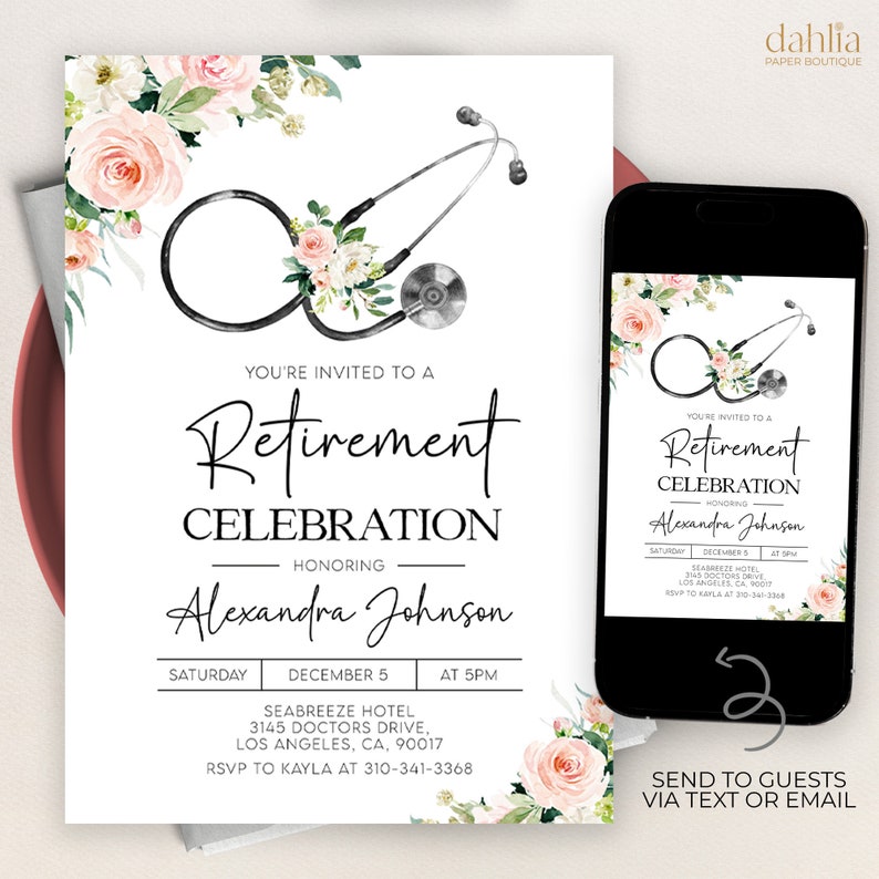 Nurse Retirement Invitation, Editable Doctor Retirement Party Invite ...