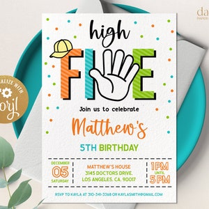 High Five Birthday Invitation Editable Hi Five Invite - Etsy