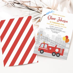 Fire Truck Birthday Invitation, EDITABLE Fireman Party Invitation ...