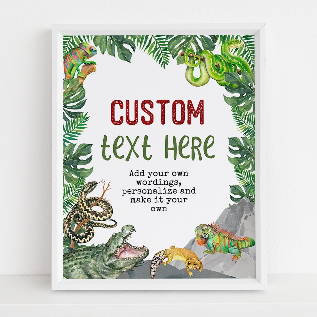 EDITABLE Reptile Birthday Party Custom Text Sign, Slither Hop Crawl ...