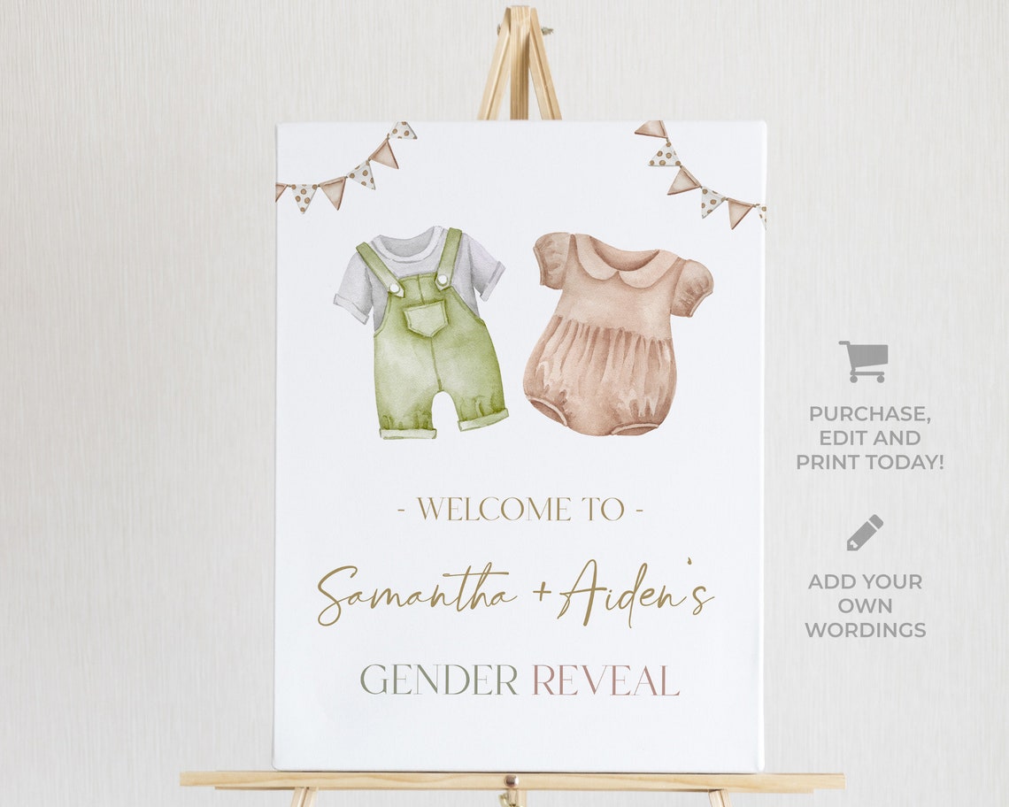 Boho Gender Reveal Welcome Sign Guess the Gender Banner He - Etsy