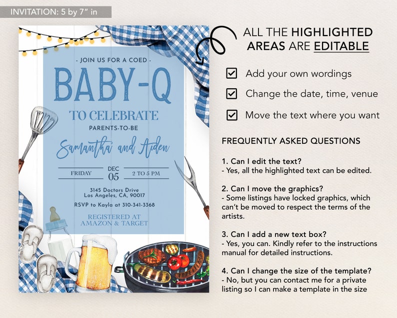Editable Blue Baby-q Baby Shower Invitation, Backyard Couples Baby ...