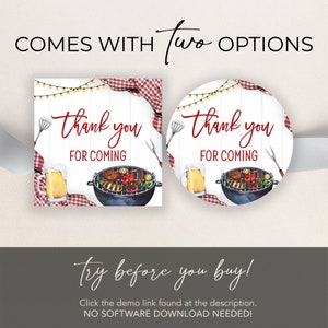 Summer Cookout Thank You Gift Tag, EDITABLE Red Gingham Backyard Party ...