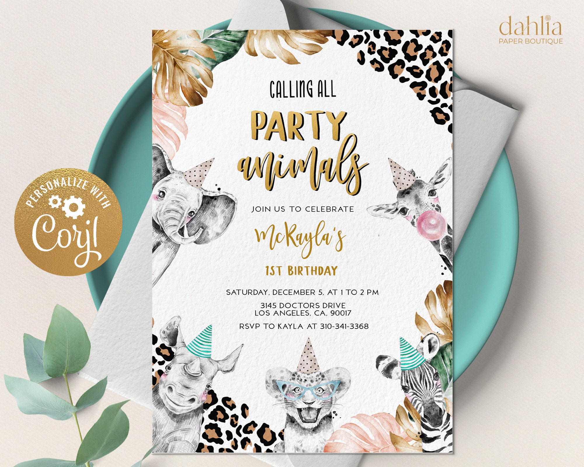 Party Animals Birthday Invitation EDITABLE Leopard Party | Etsy