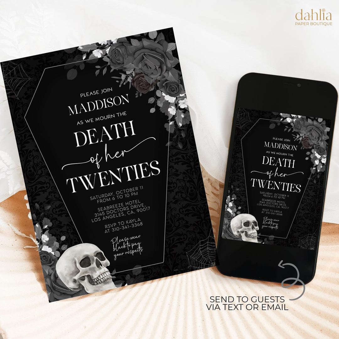 Gothic Death to My 20s Birthday Invitation Template, Editable Funeral ...