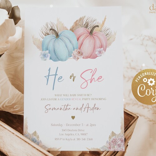 Pumpkin Gender Reveal Invitation Fall Gender Reveal Halloween - Etsy