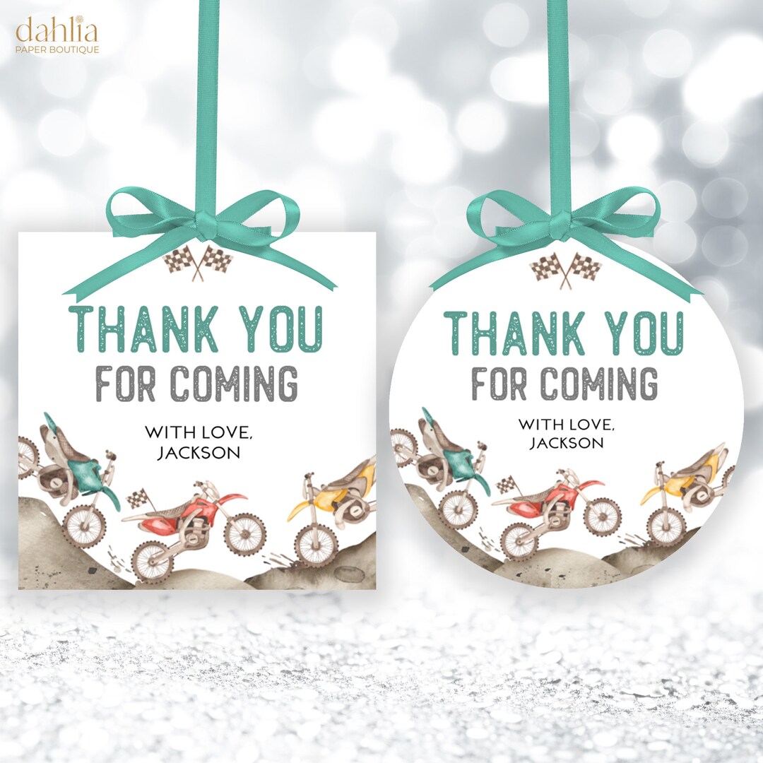 Thank You for Coming Round Gift Tag, EDITABLE Dirt Bike Party Favor Tag ...