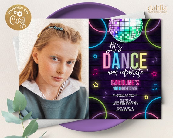 Dance Party Invitation with Photo, Editable Disco Party Invite ...