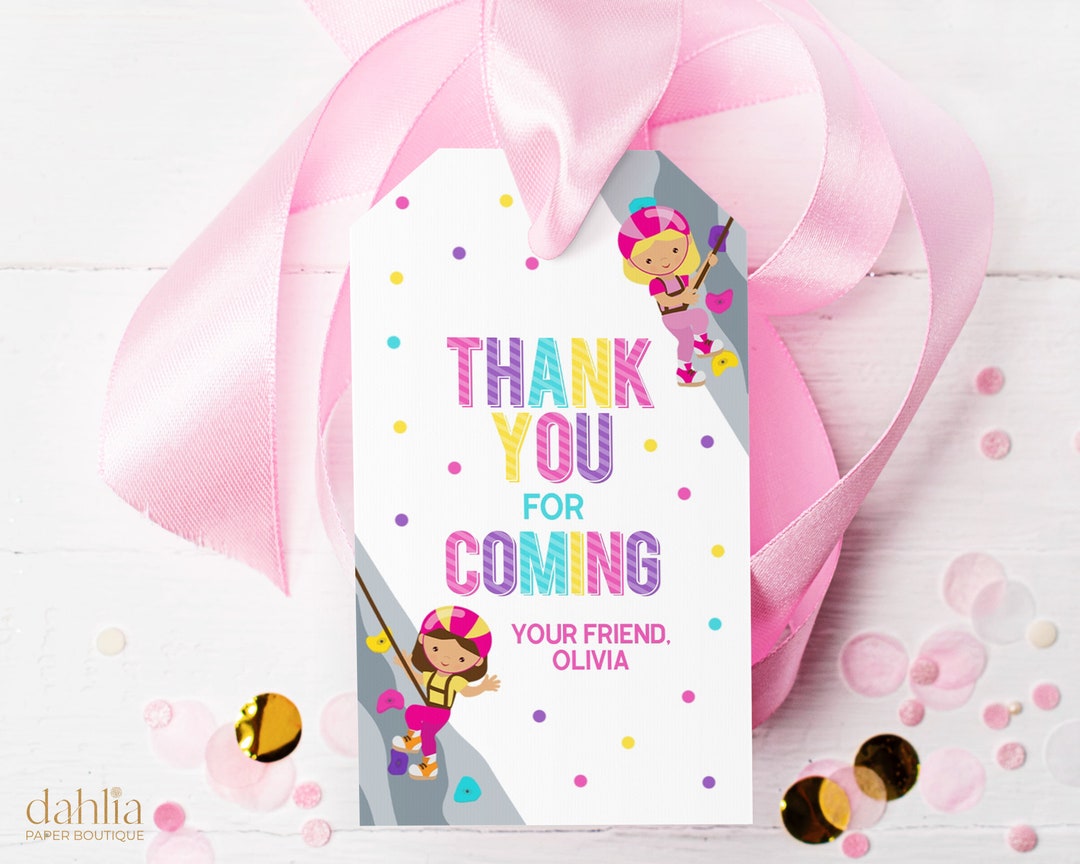 EDITABLE Thank You for Coming Gift Tag, Rock Climbing Party Favor, Girl ...