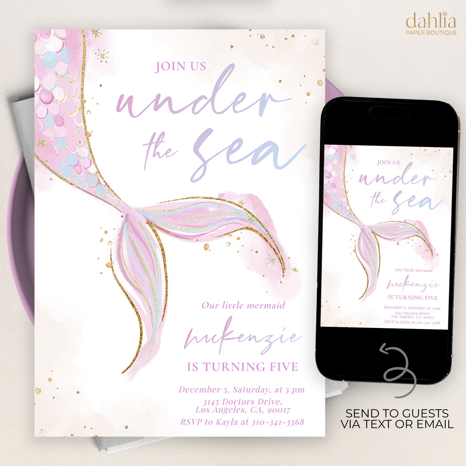 Under the Sea Birthday Invitation, EDITABLE Mermaid Girl Party Invite ...