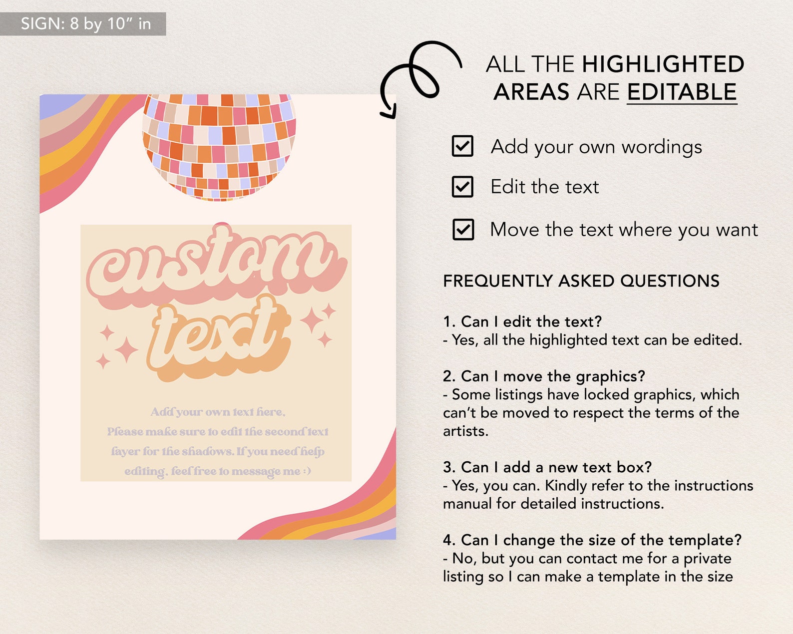 Disco Party Birthday Custom Text Sign Editable Retro Groovy - Etsy