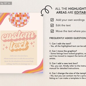 Disco Party Birthday Custom Text Sign, Editable Retro Groovy Banner ...