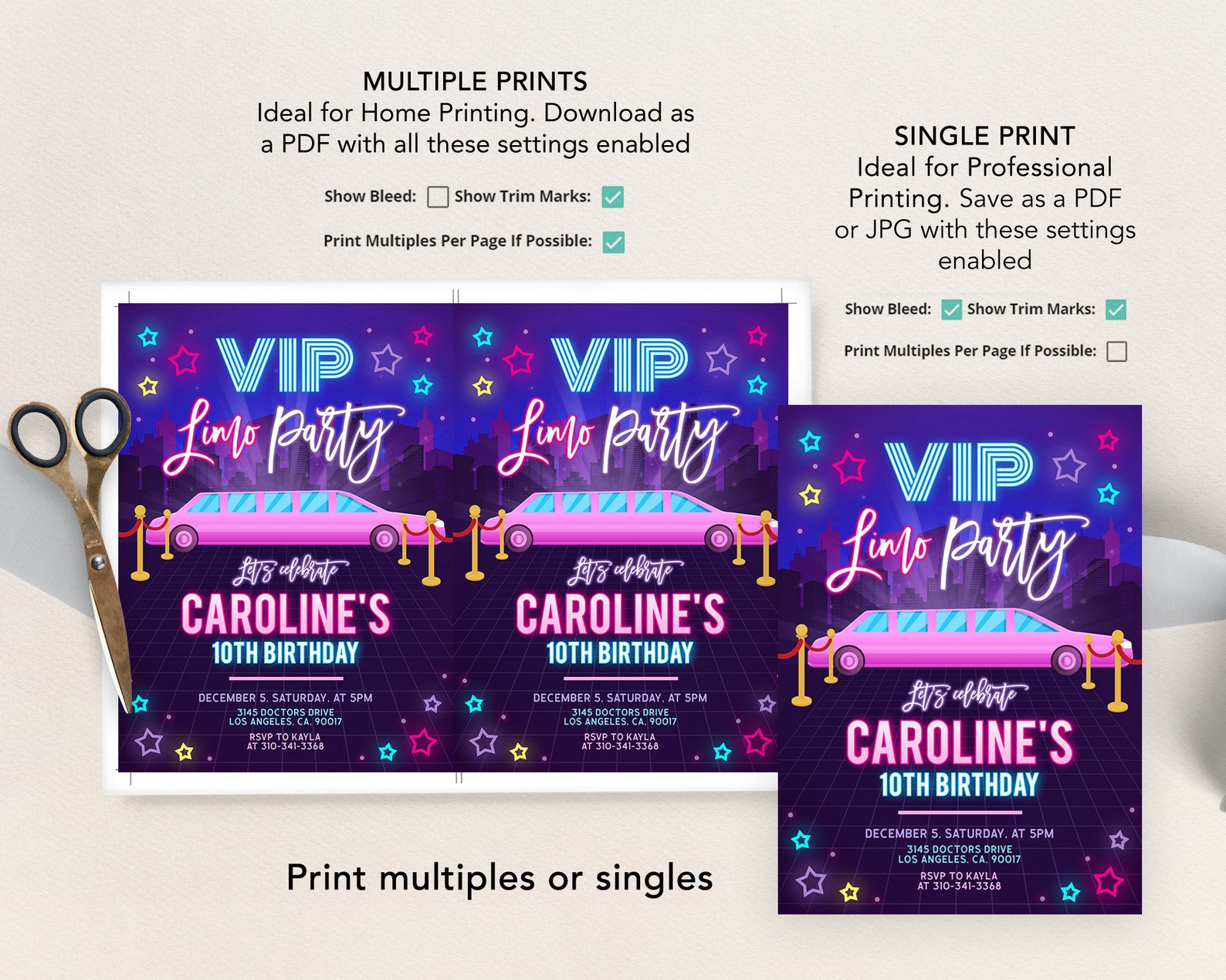 EDITABLE Limo Party Invitation Pink VIP Limousine Birthday - Etsy
