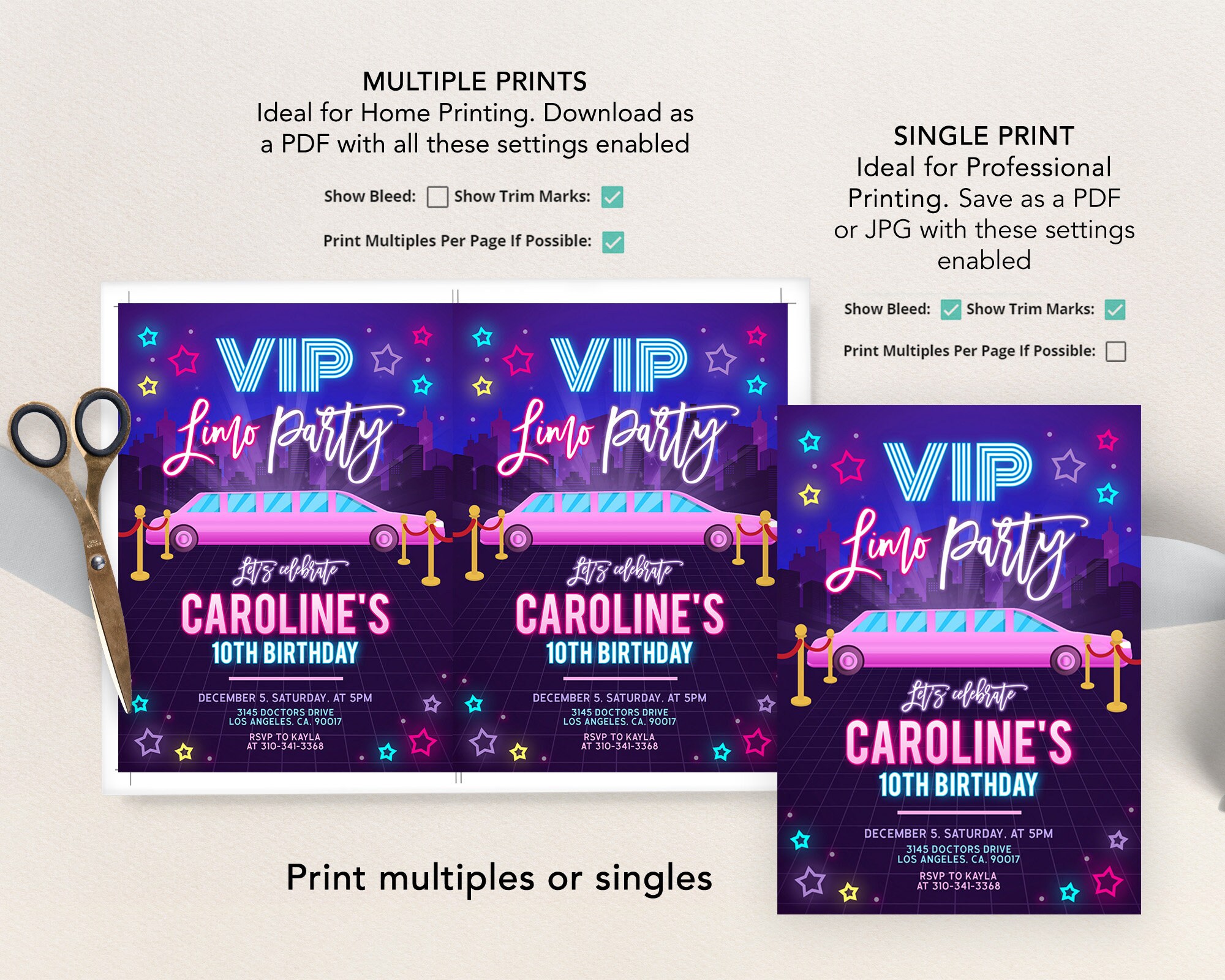 EDITABLE Limo Party Invitation Pink VIP Limousine Birthday - Etsy