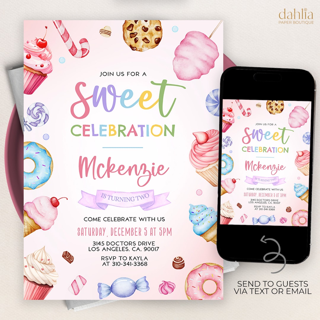 Sweet Celebration Invitation, EDITABLE Candy Land Party Invite, Sweets ...