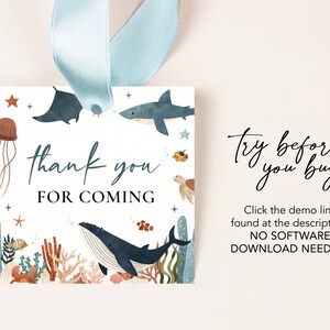 Under the Sea Birthday Gift Tag, EDITABLE Thank You for Coming Round ...