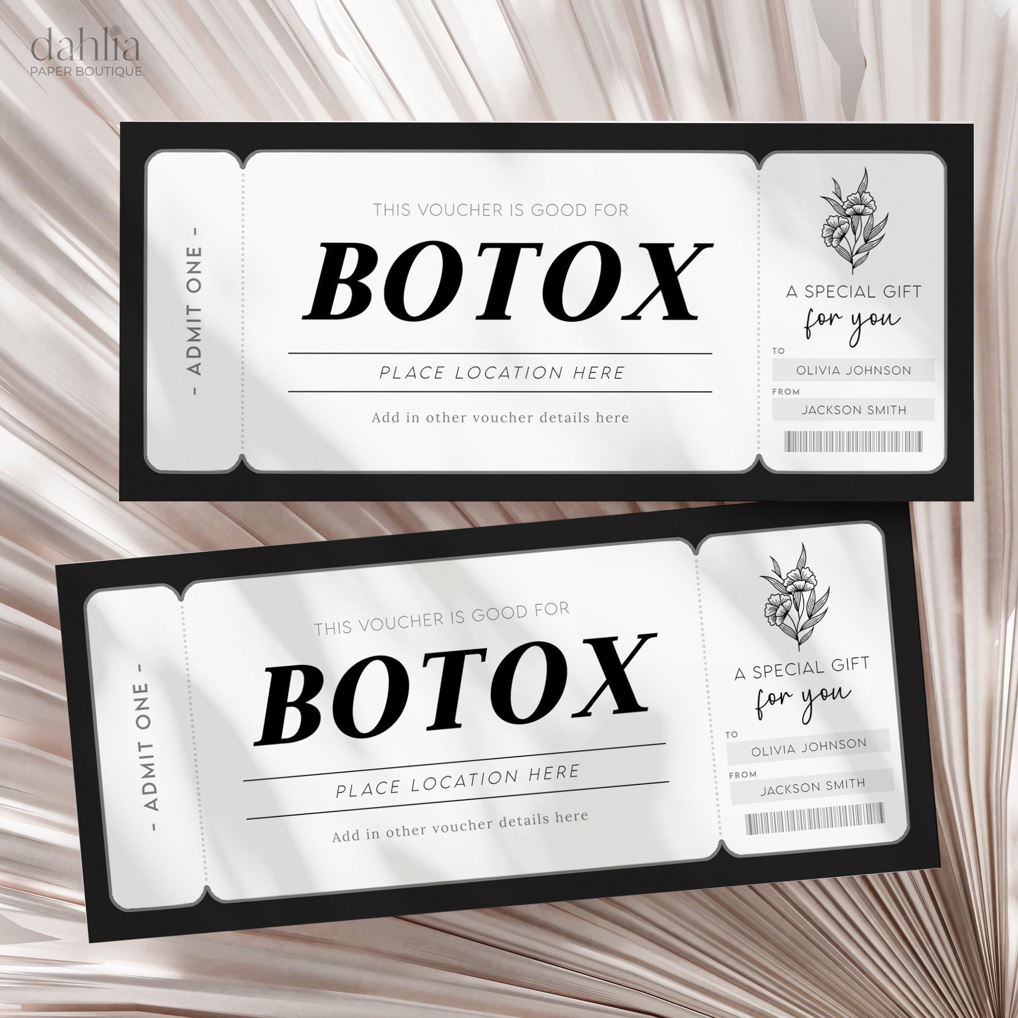 Botox Coupon Template, Editable Botox Gift Voucher, Botox Ticket Gift ...