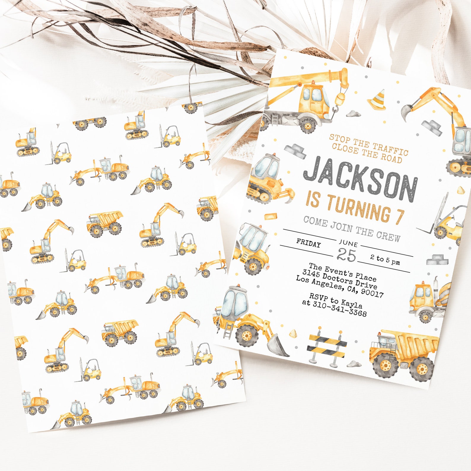 Modern Construction Birthday Invitation, EDITABLE Dump Trucks Party ...
