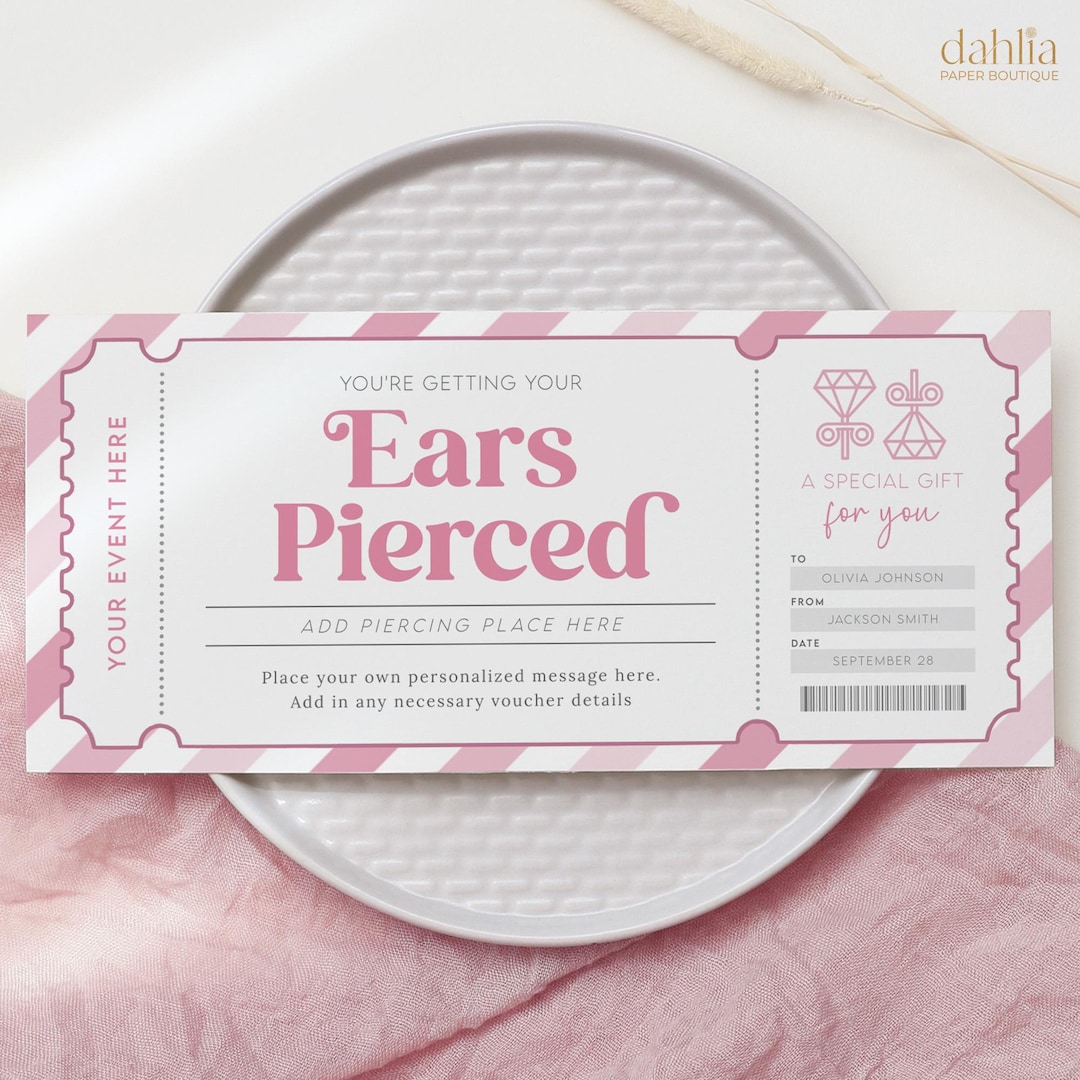 Ear Piercing Gift Voucher, Printable Ear Piercing Gift Certificate ...