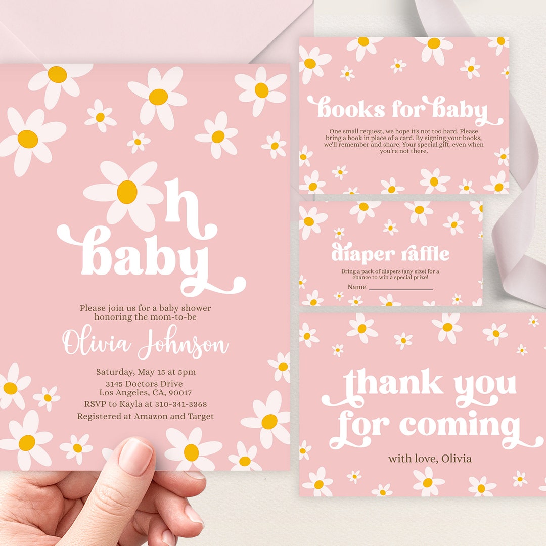 Daisy Baby Shower Invitation Set, EDITABLE Oh Baby Party Pack, Floral ...