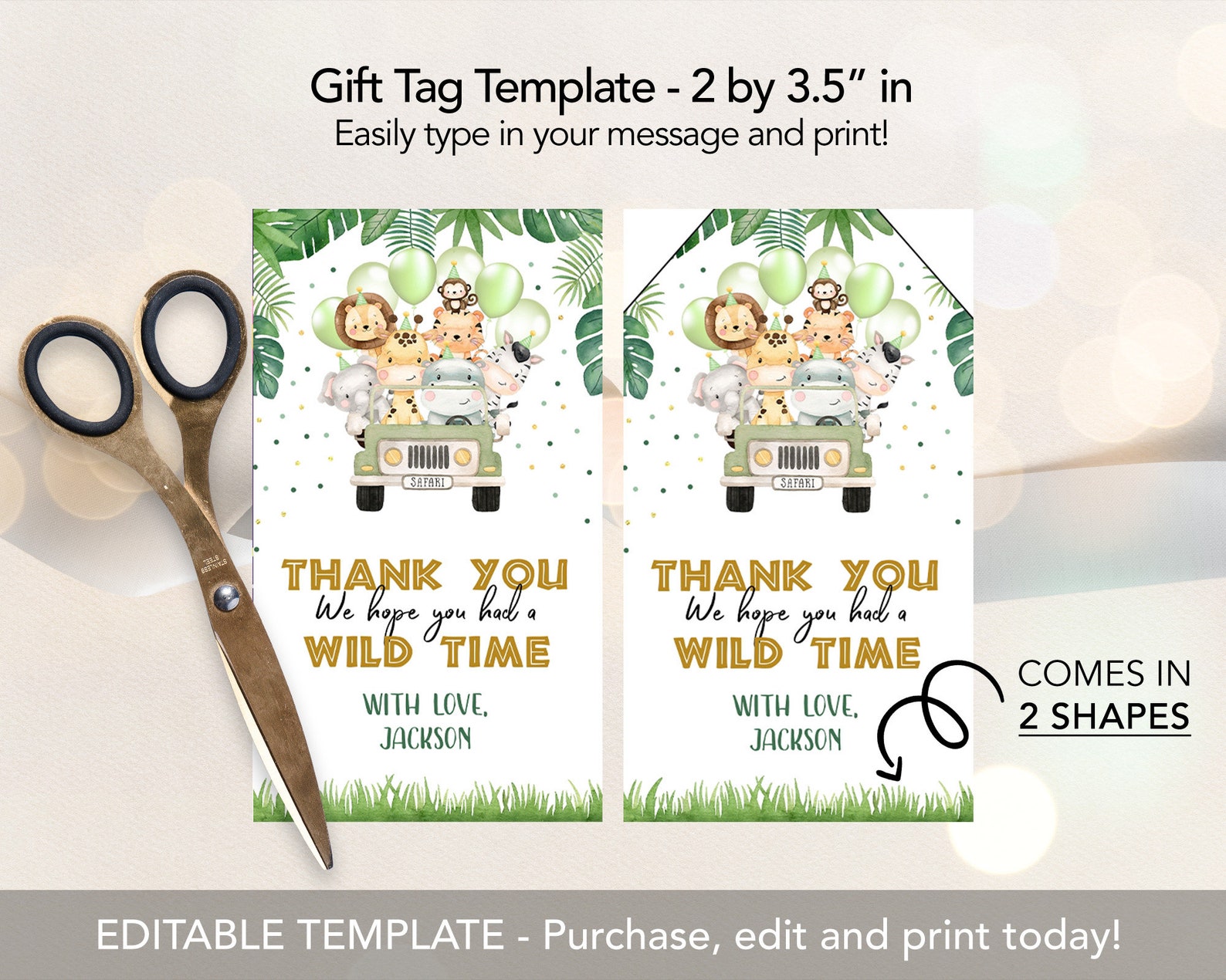 EDITABLE Wild One Birthday Thank You for Coming Gift Tag, Safari ...